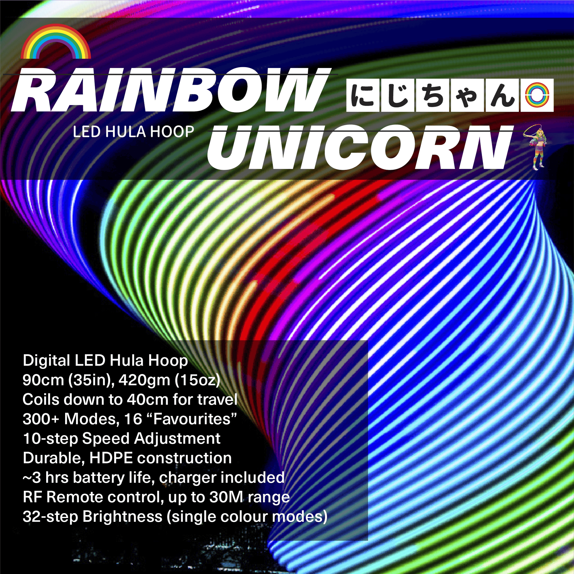 Hula Hoops Australia - Rainbow Unicorn LED Hula Hoop - Hoop Empire